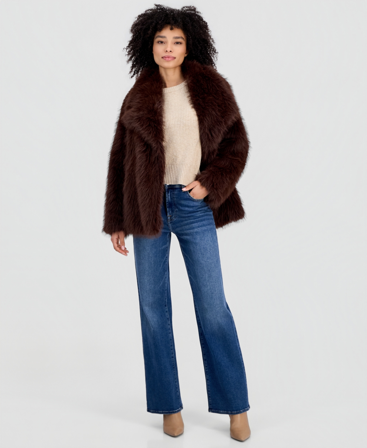 Click here for Steve Madden Womens Faux Fur Extended Collar Coat... prices