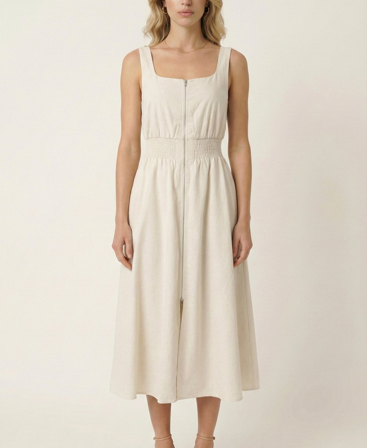 Click here for Modenaire Womens Sleeveless Smocked-Waist Front-Zi... prices