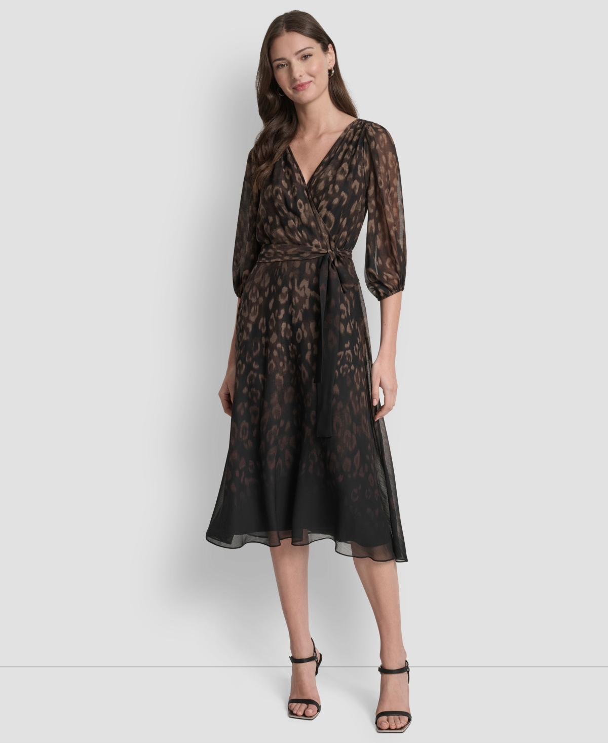 Click here for Dkny Womens Printed V-Neck Midi Dress - Chocolate... prices