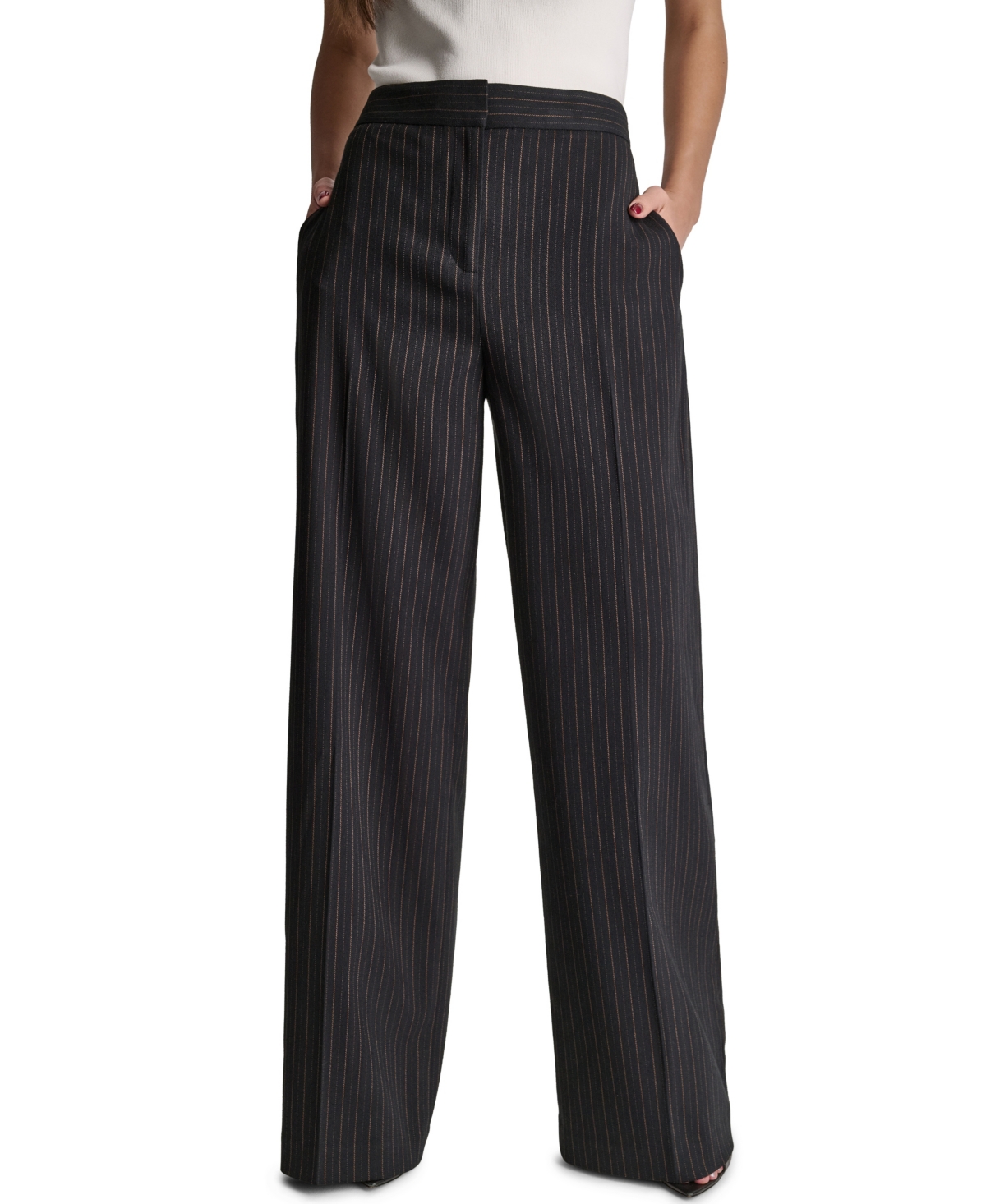 Click here for Bcbg Womens Pinstripe Full-Length High-Rise Pants... prices
