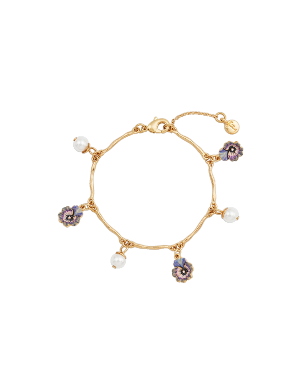 Click here for Fable England Gold Pansy and Pearl Charm Bracelet... prices