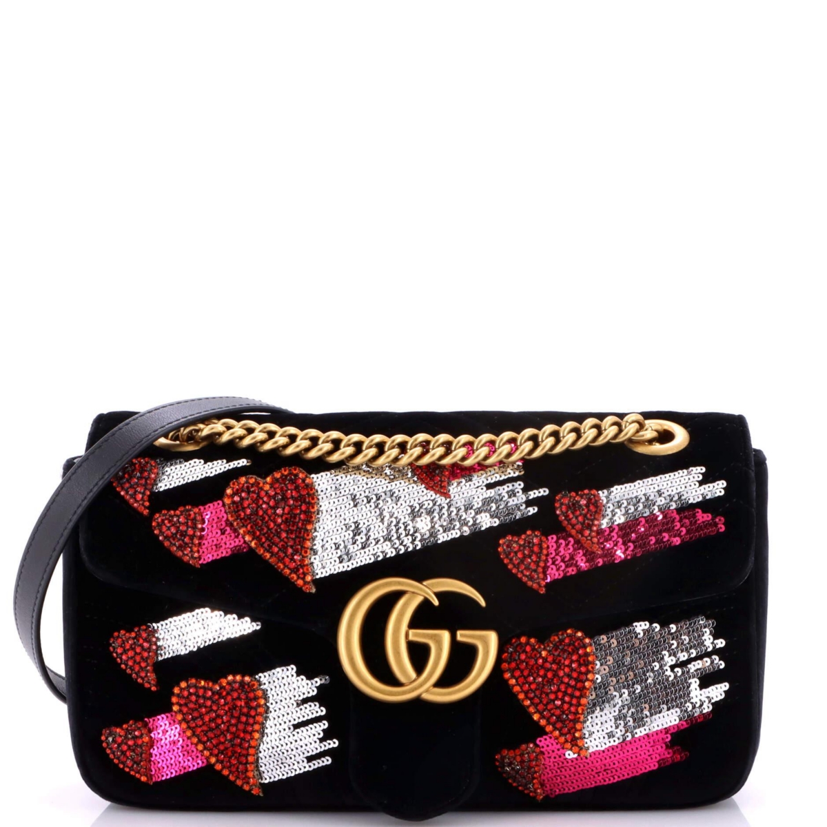 Click here for Pre-Owned Gucci Small Gg Marmont Flap Bag Embellis... prices