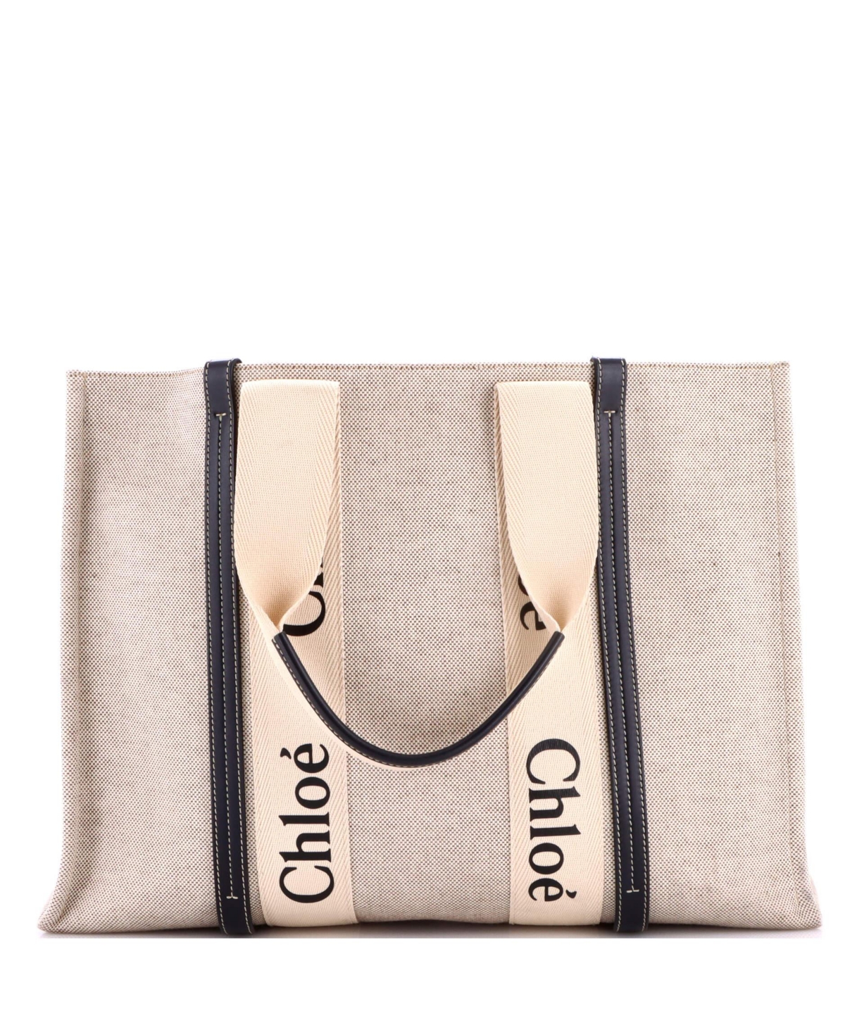Click here for Pre-Owned Chloe Large Woody Tote Canvas with Leath... prices