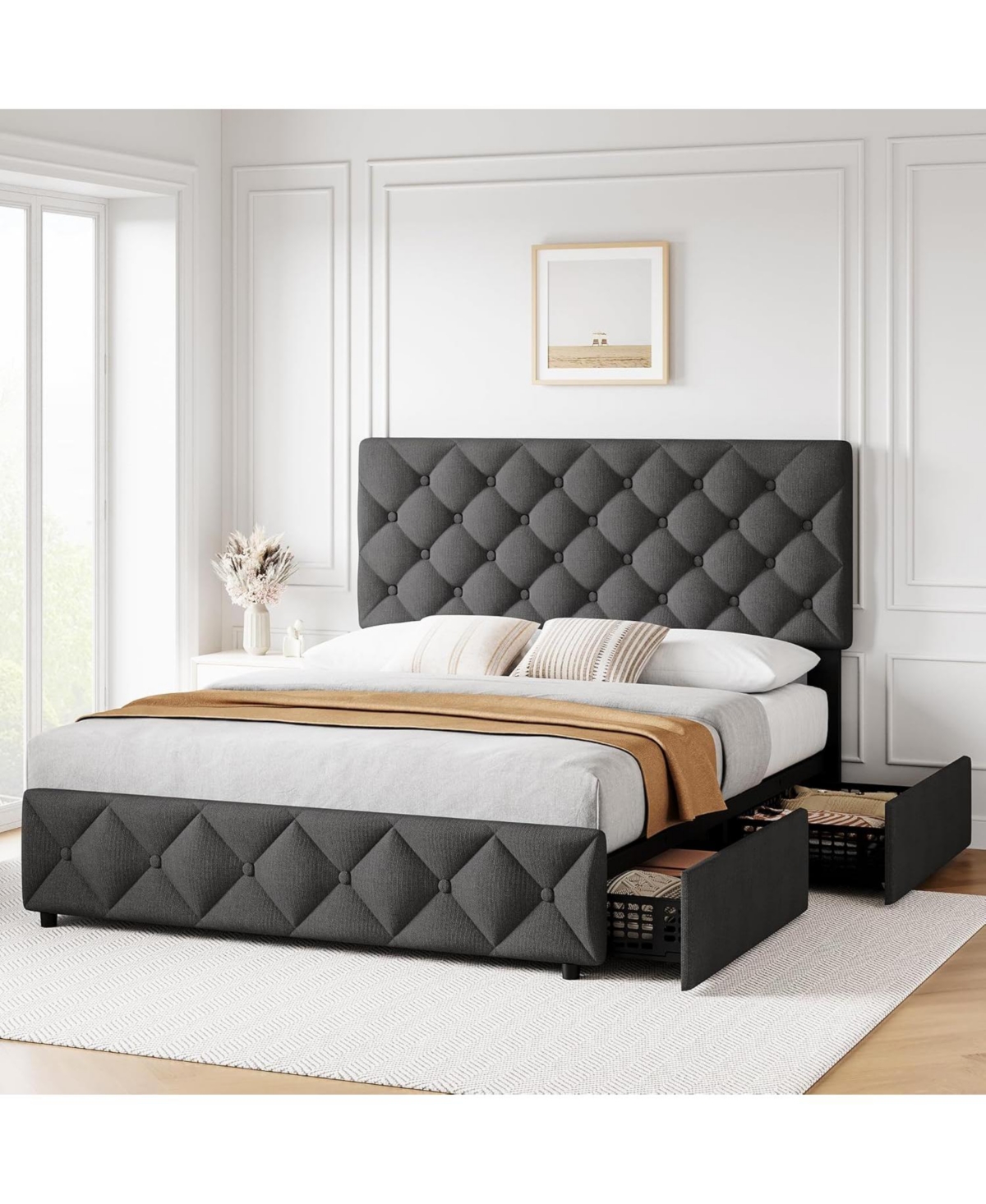 Click here for gaomon Upholstered Bed Frame with 4 Drawers  Diamo... prices