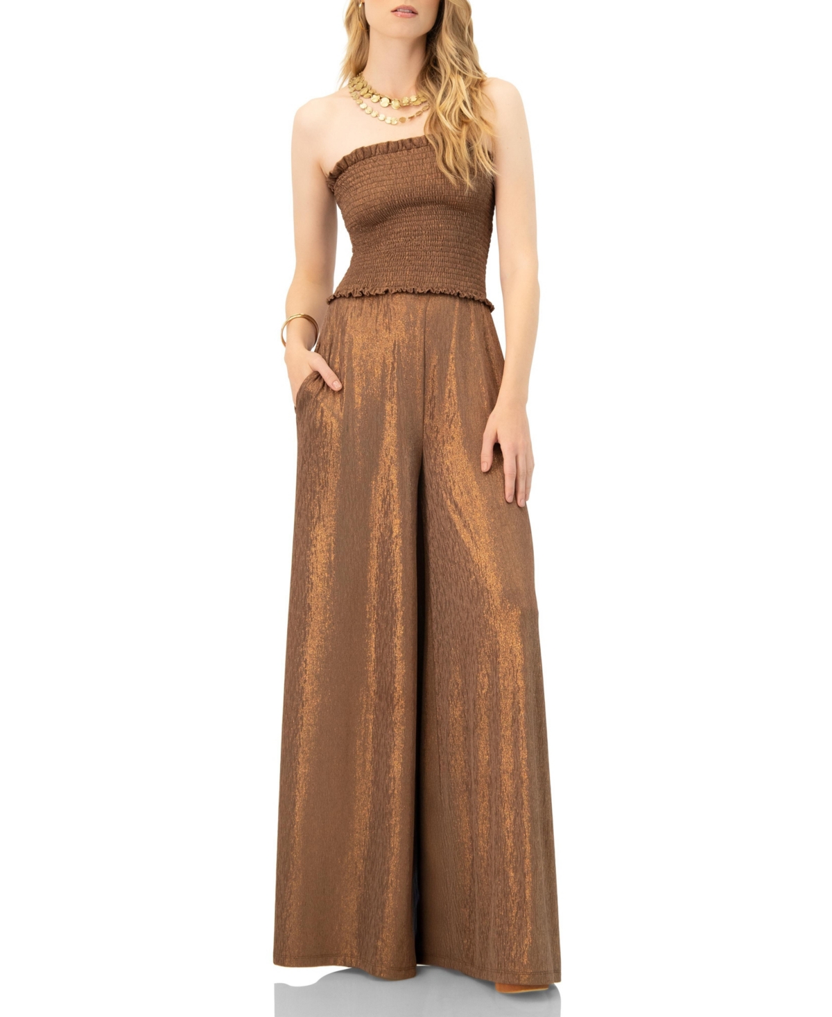 Click here for Ivonne Womens Strapless Wide Leg Jumpsuit - Copper prices