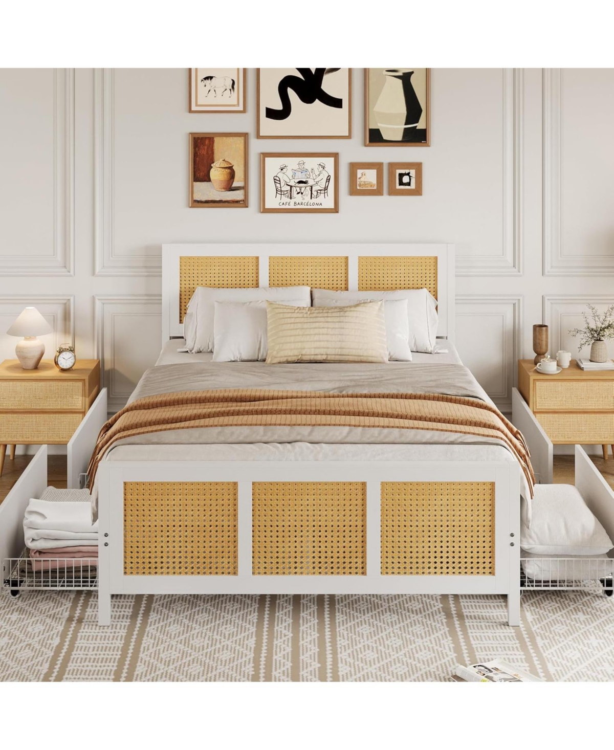 Click here for gaomon Queen Rattan Bed Frame with Led Headboard... prices