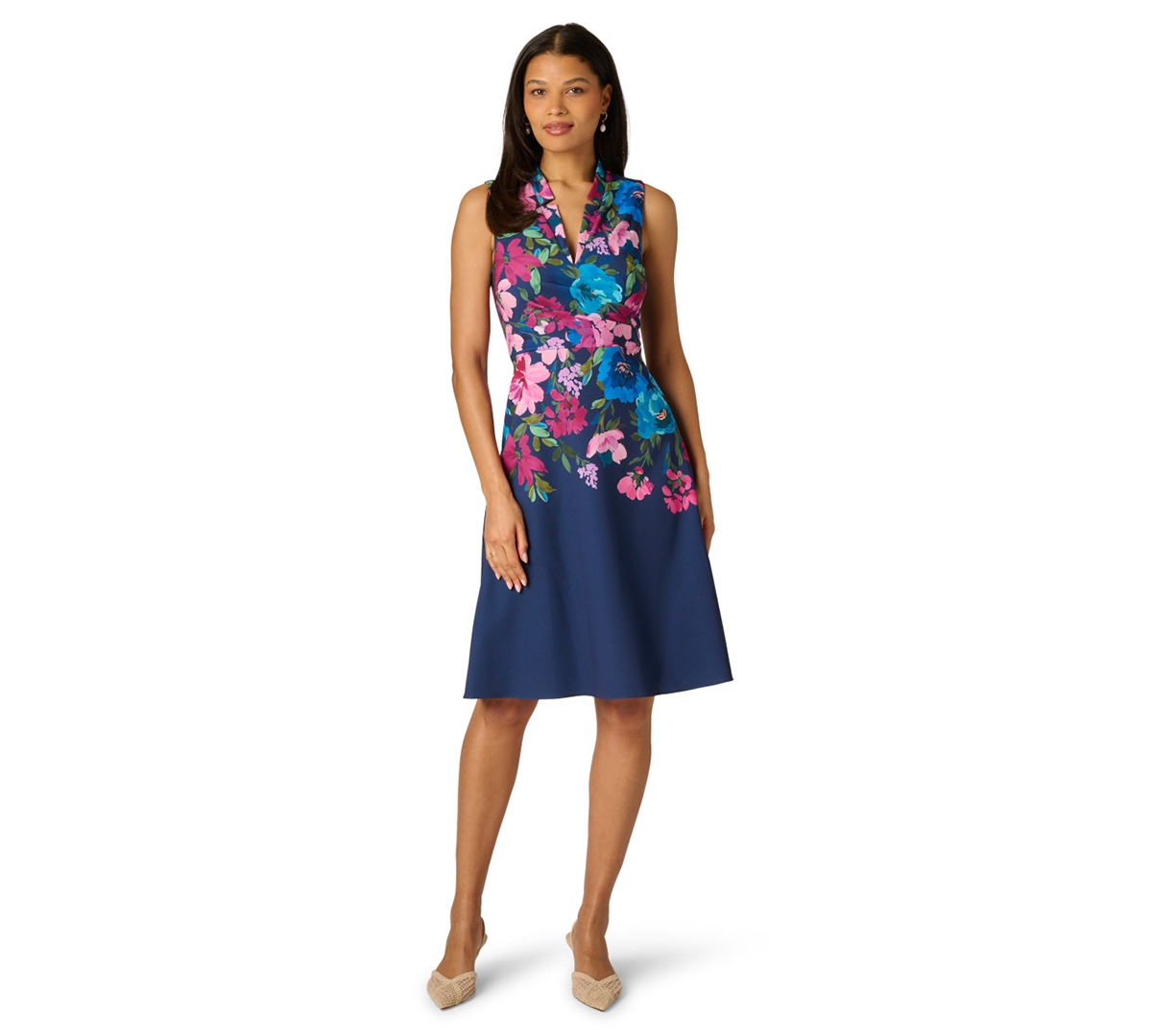 Click here for Adrianna Papell Petite Border Floral V-Neck Midi D... prices