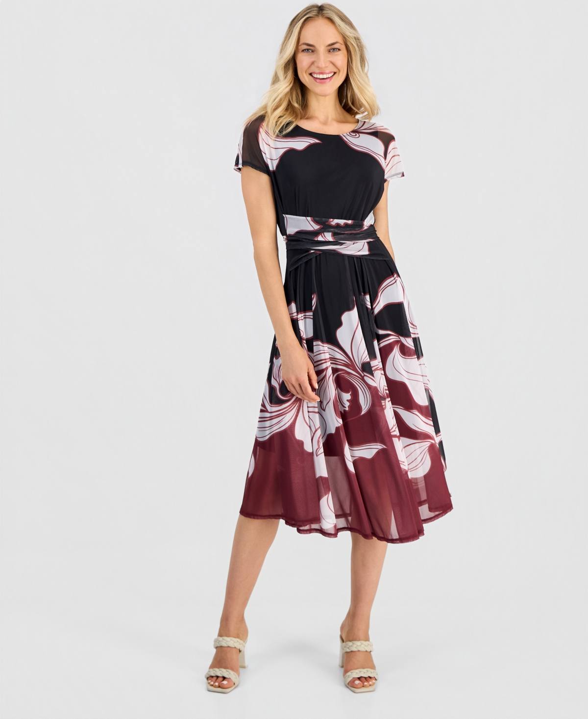 Click here for Robbie Bee Womens Printed Mesh Midi Dress - Black... prices