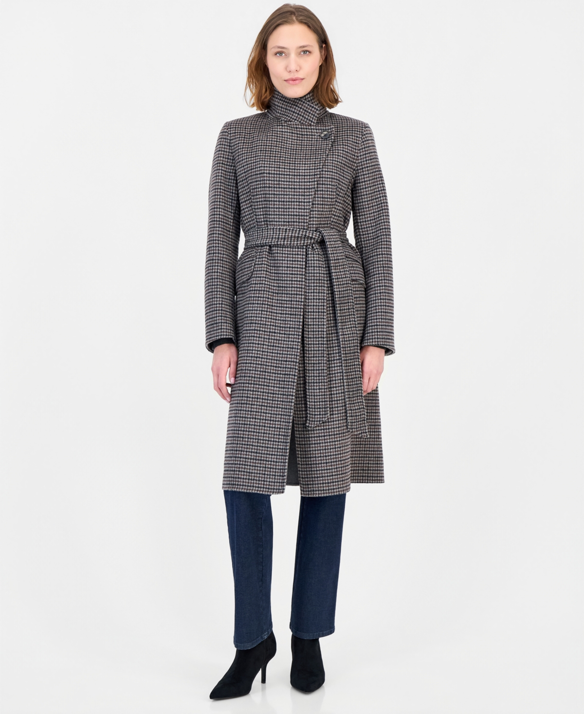 Click here for Calvin Klein Womens Double-Faced Wrap Coat - Plaid prices