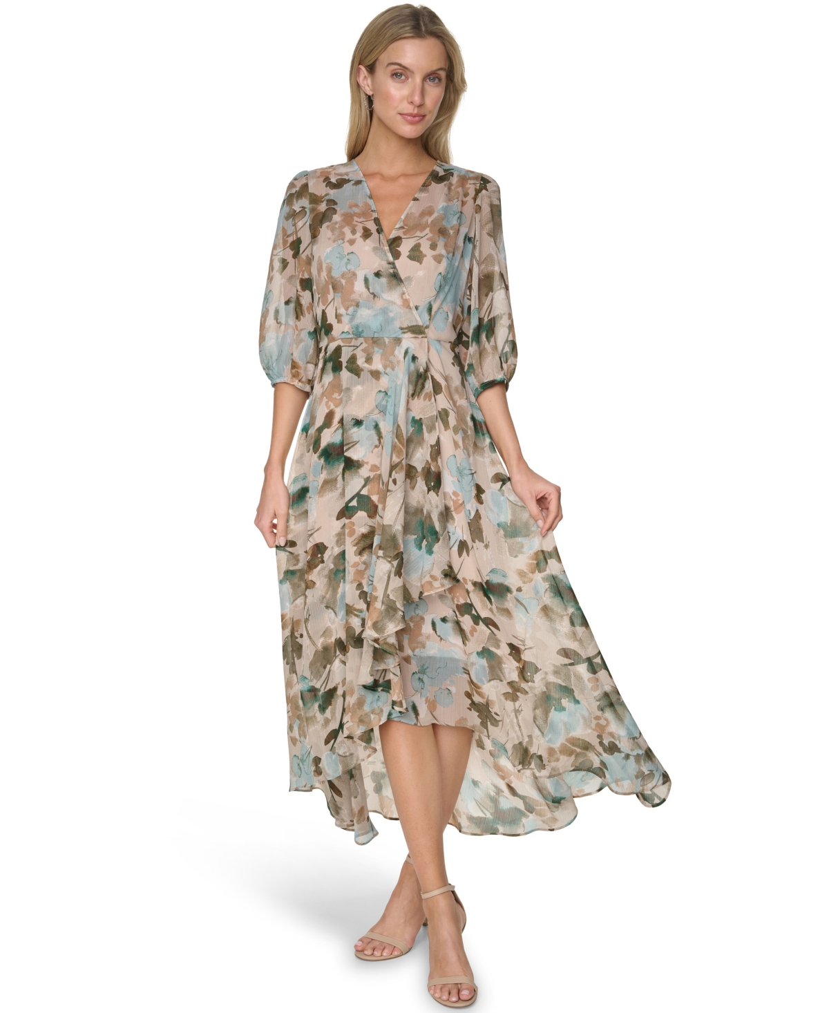 Click here for Calvin Klein Womens V-Neck High-Low Dress - LATTE... prices