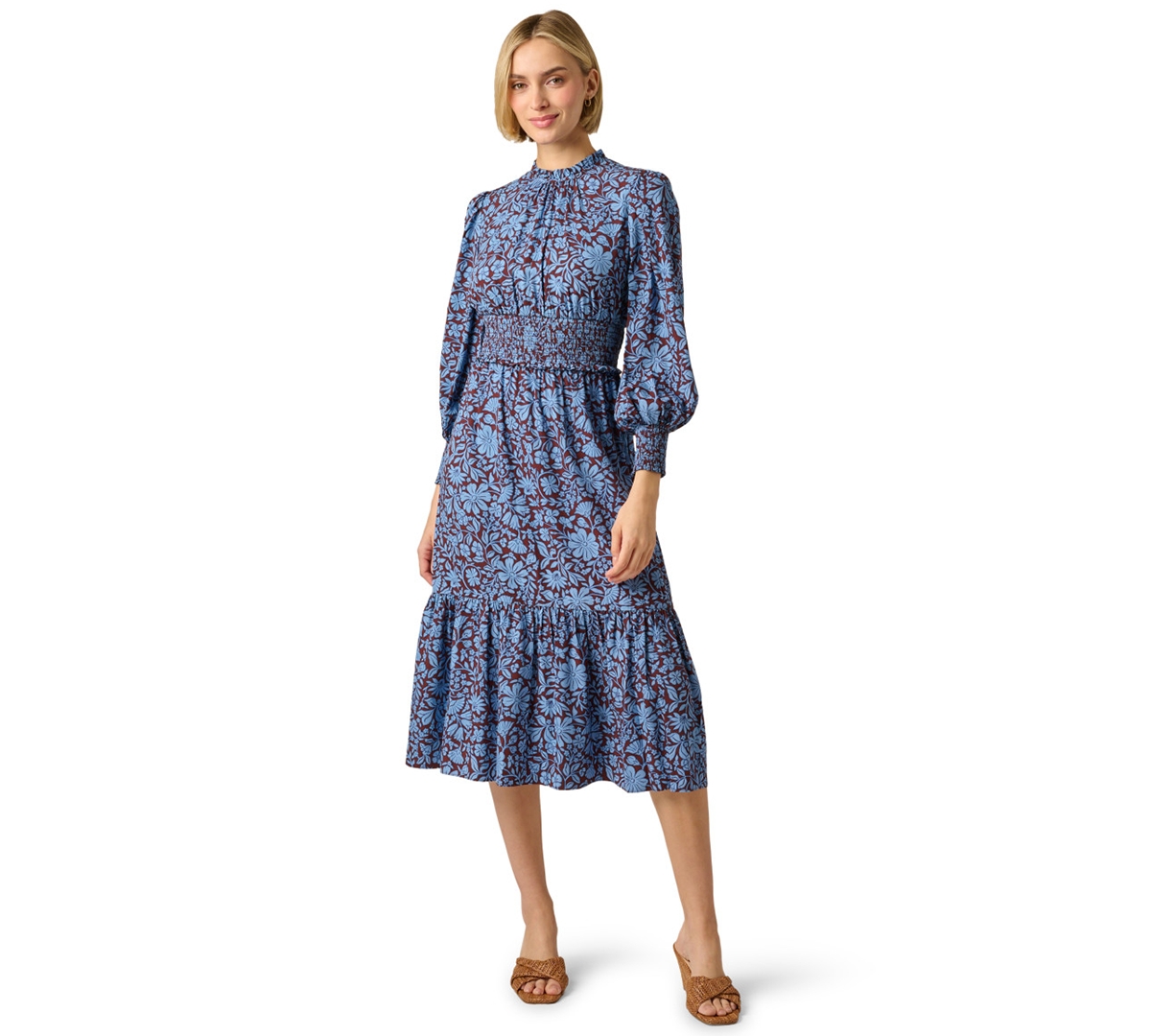 Click here for Adrianna Papell Womens Printed Smocked Midi Dress... prices