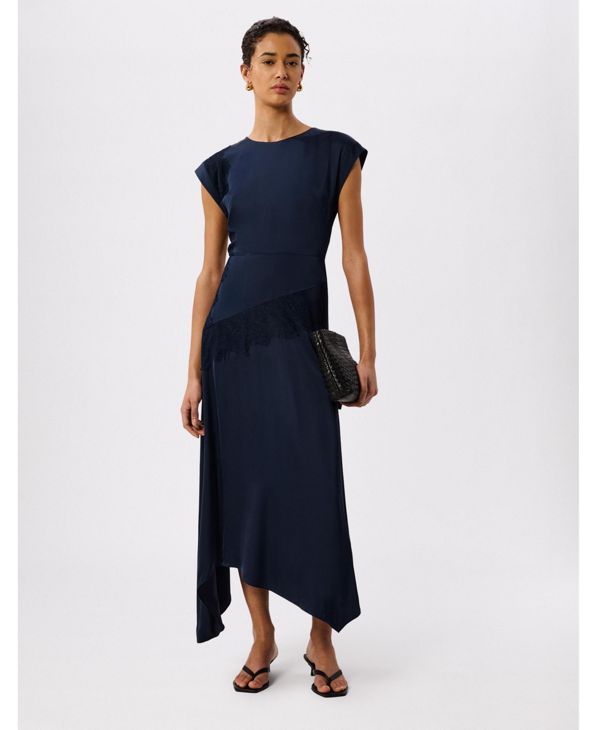 Click here for Whistles Womens Lace Insert Asymmetric Midi Dress... prices