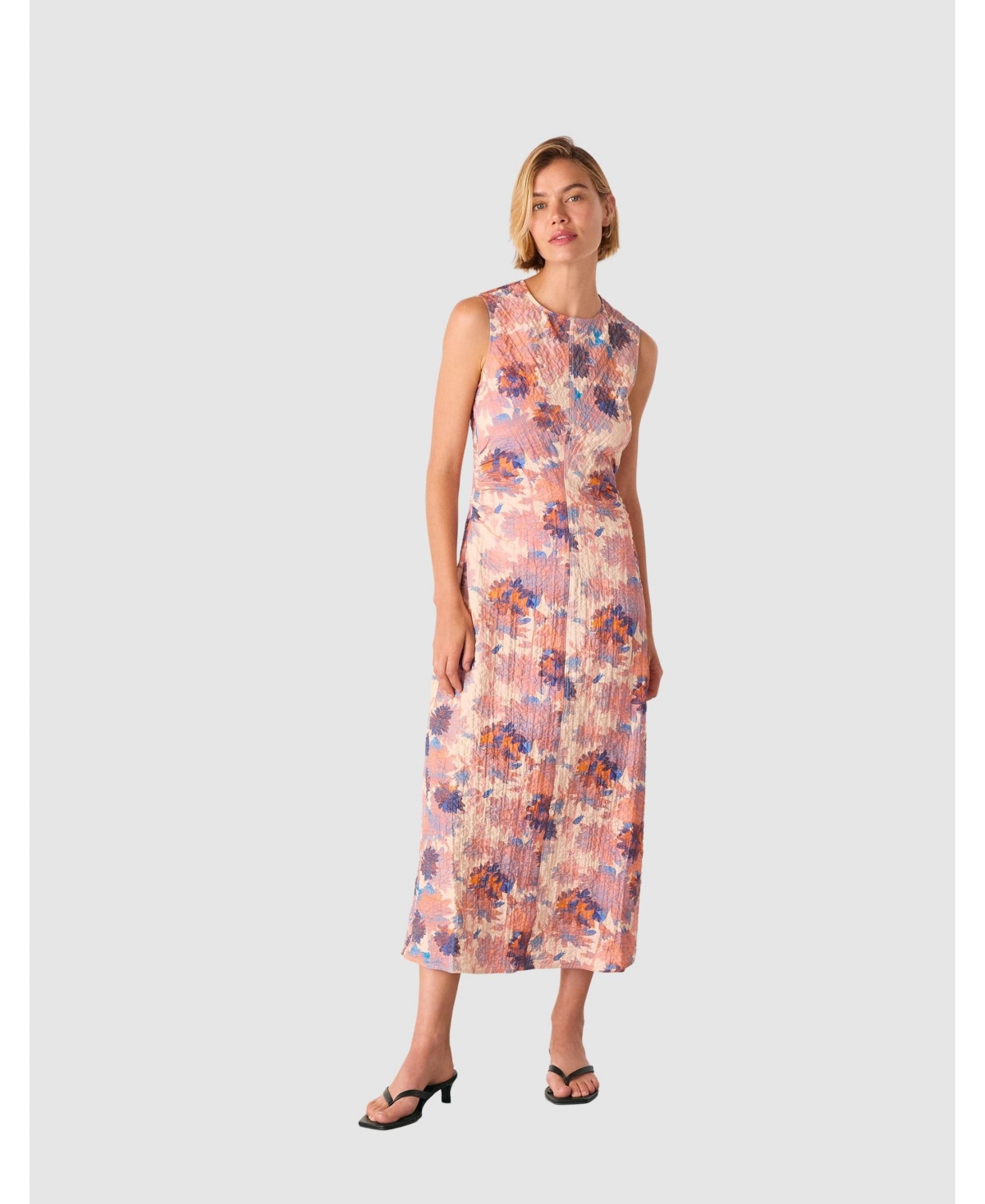 Click here for Whistles Womens Sleeveless Floral Textured Midi Dr... prices