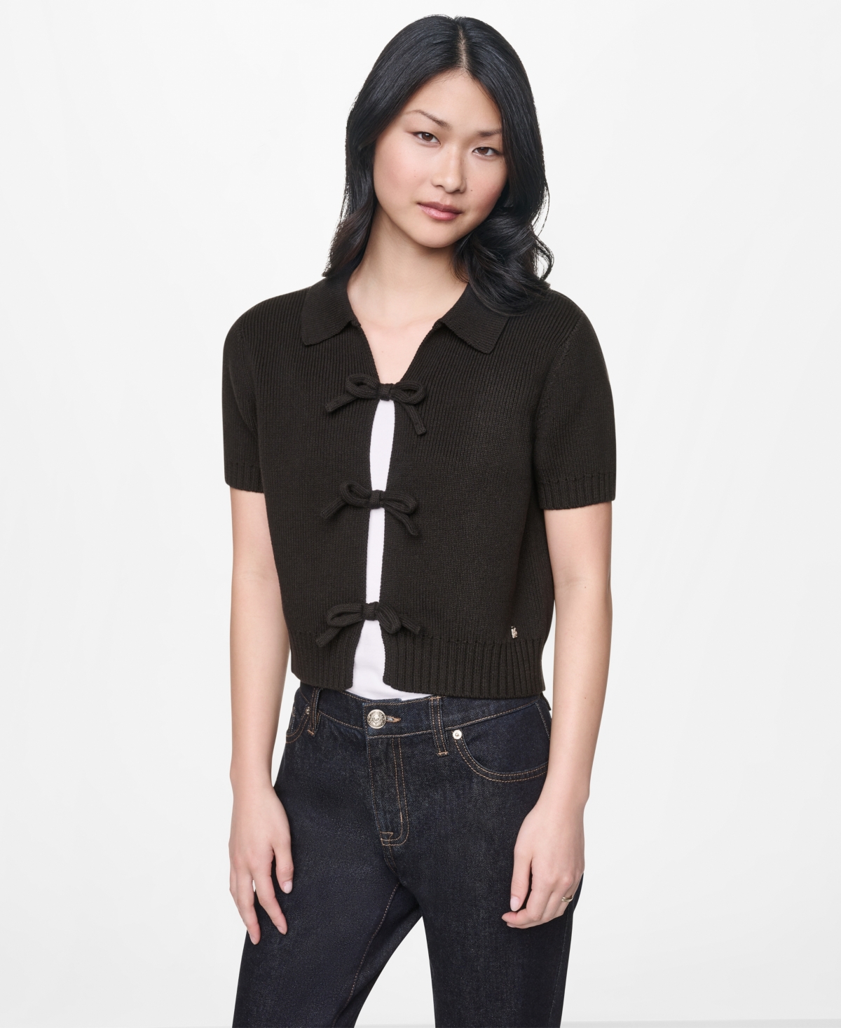 Click here for Dkny Jeans Womens Short-Sleeve Polo Collar Tie Fro... prices