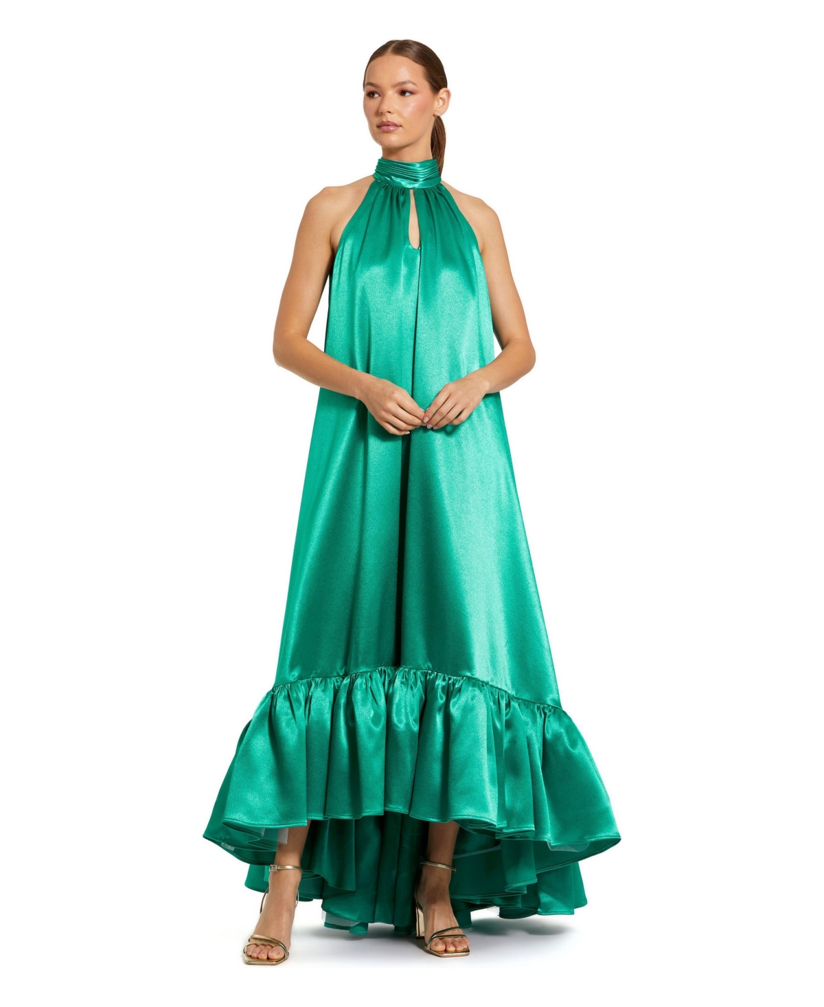 Click here for Mac Duggal Womens Sleeveless Halter Neck Satin Hig... prices