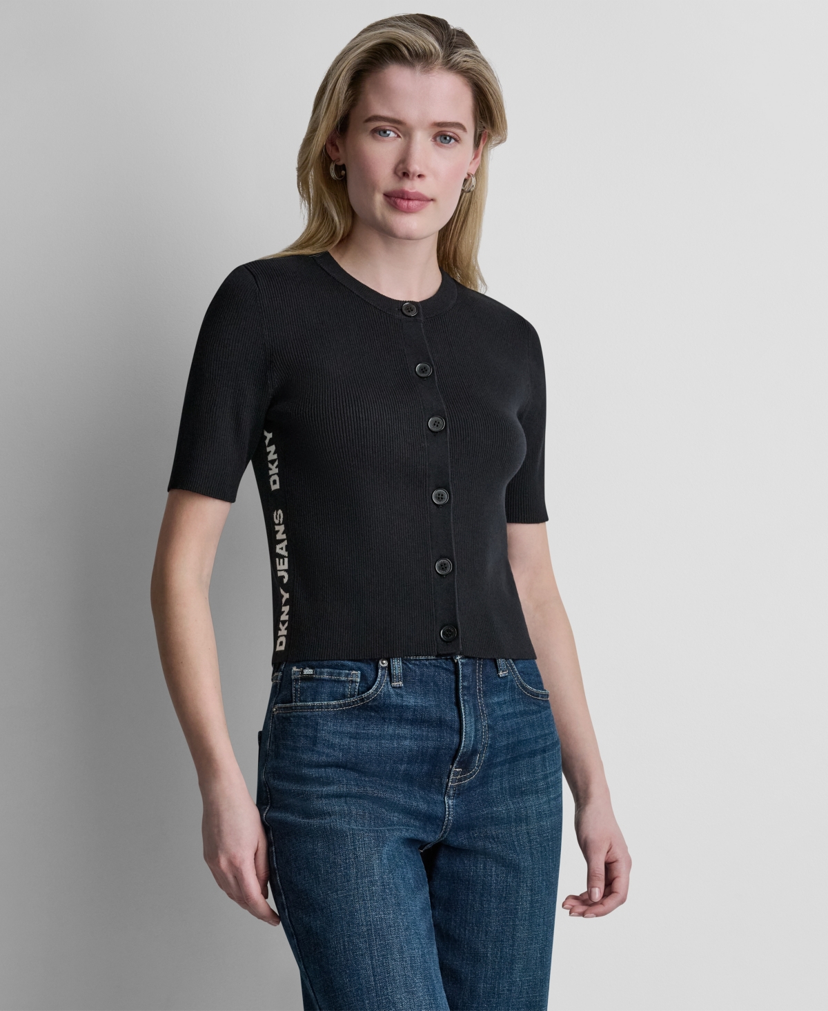 Click here for Dkny Jeans Womens Side Logo Button Front Elbow Sle... prices