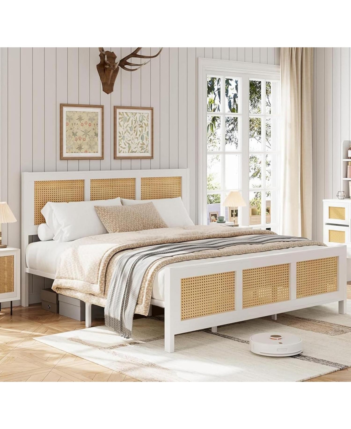 Click here for gaomon Rattan Platform Bed  Woven Cane Headboard... prices