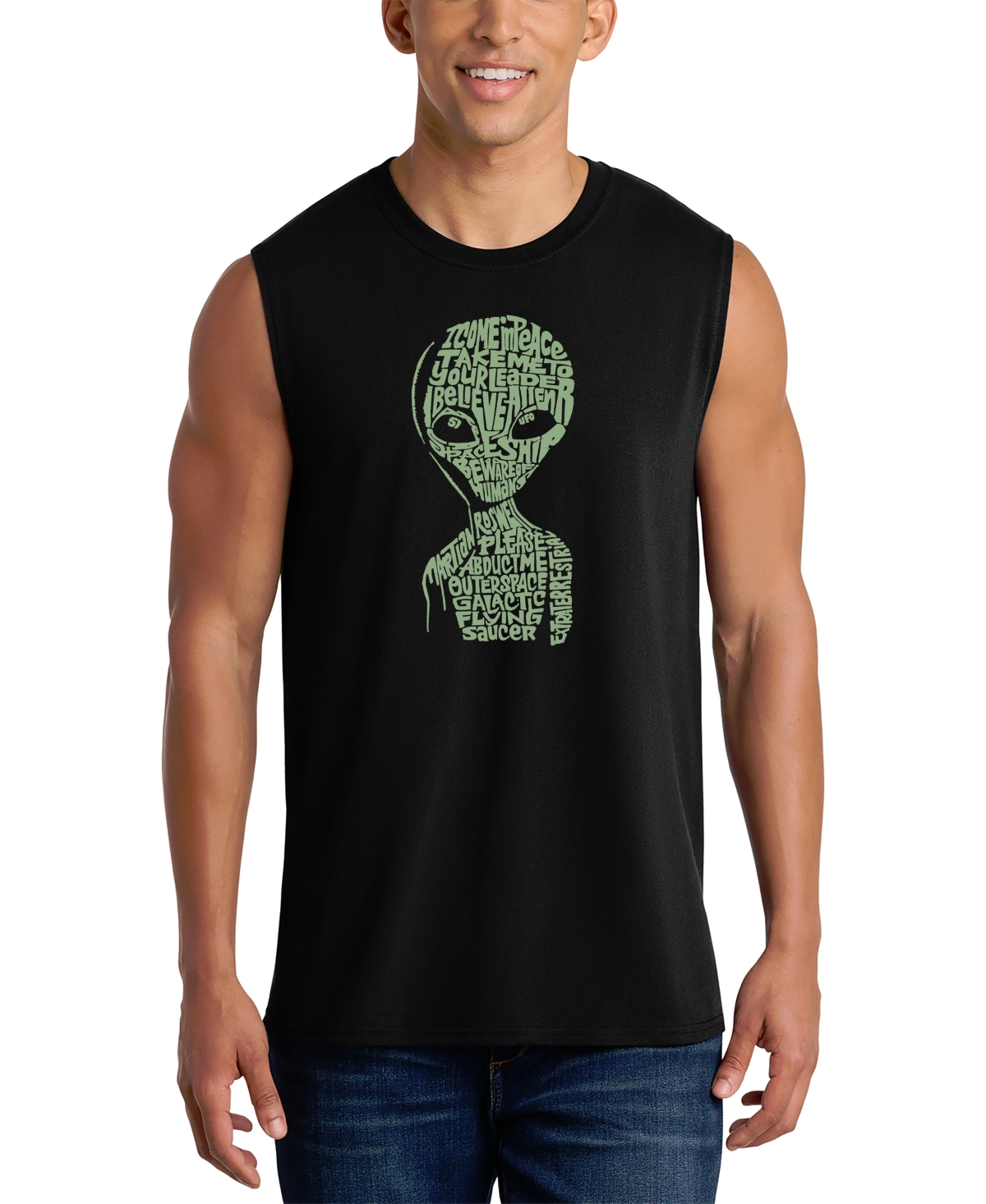 Click here for La Pop Art Mens Alien Head Word Art Graphic Tank T... prices