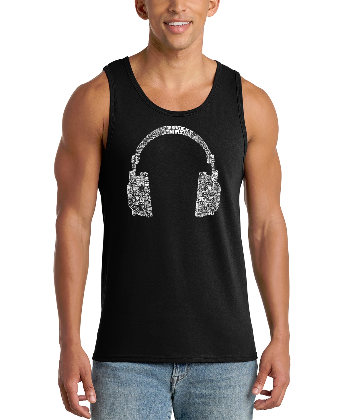 Click here for La Pop Art Mens Headphone Word Art Tank Top - Blac... prices