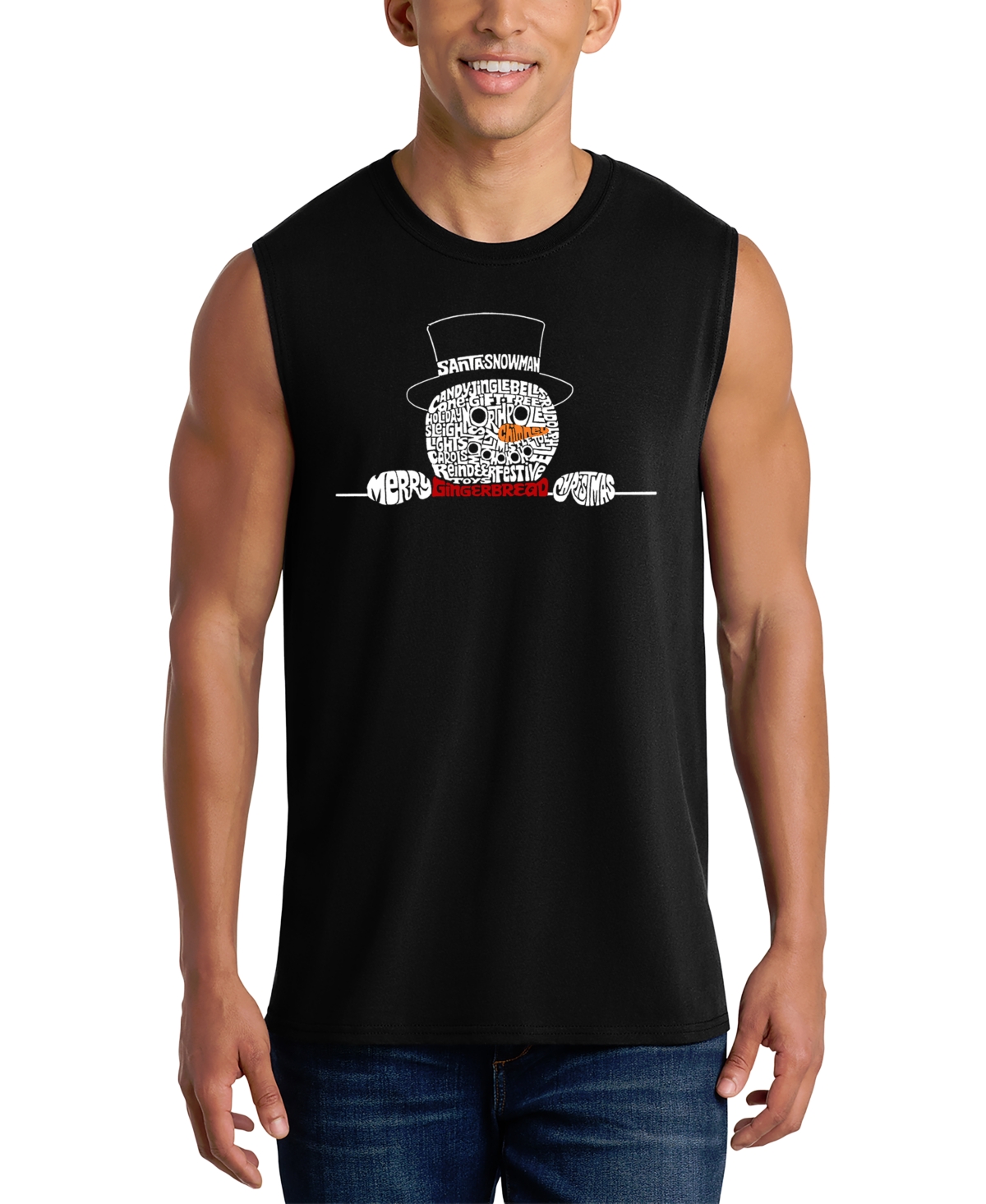 Click here for La Pop Art Mens Snowman Word Art Tank Top - Black prices