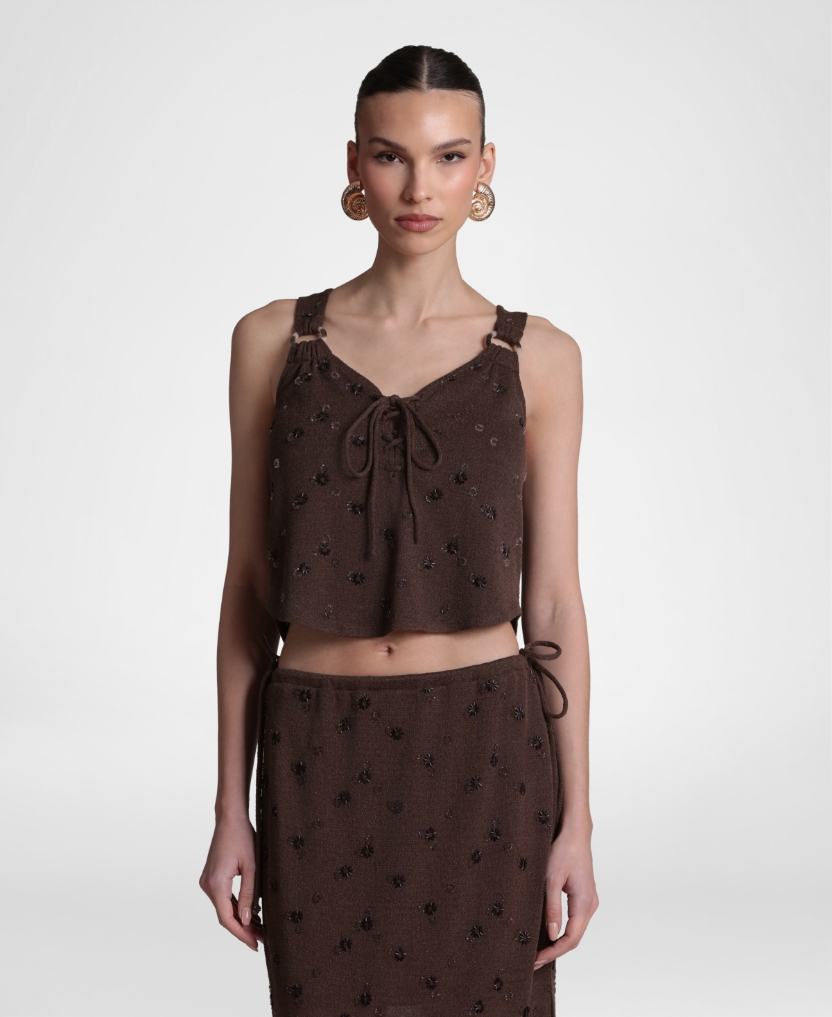 Click here for Avec Les Filles Womens Weave Detail Sweetheart Nec... prices