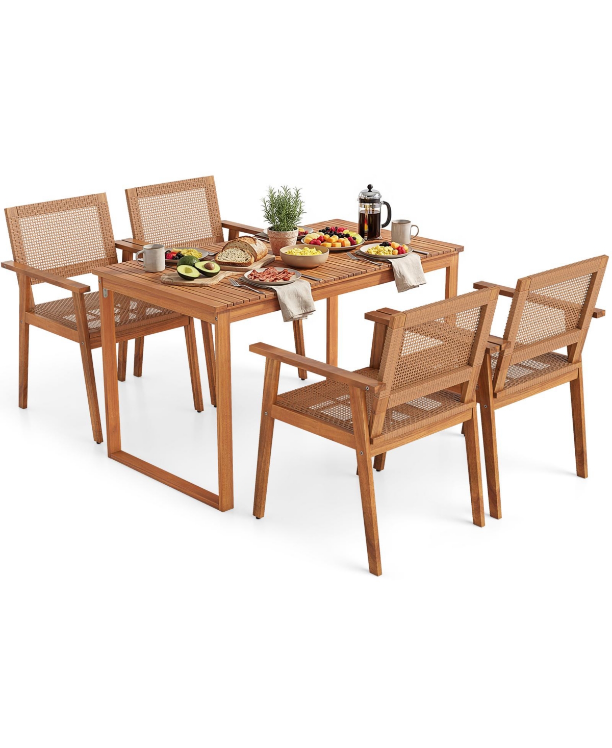 Click here for Gymax 5PCS Acacia Wood Dining Set Outdoor Table an... prices
