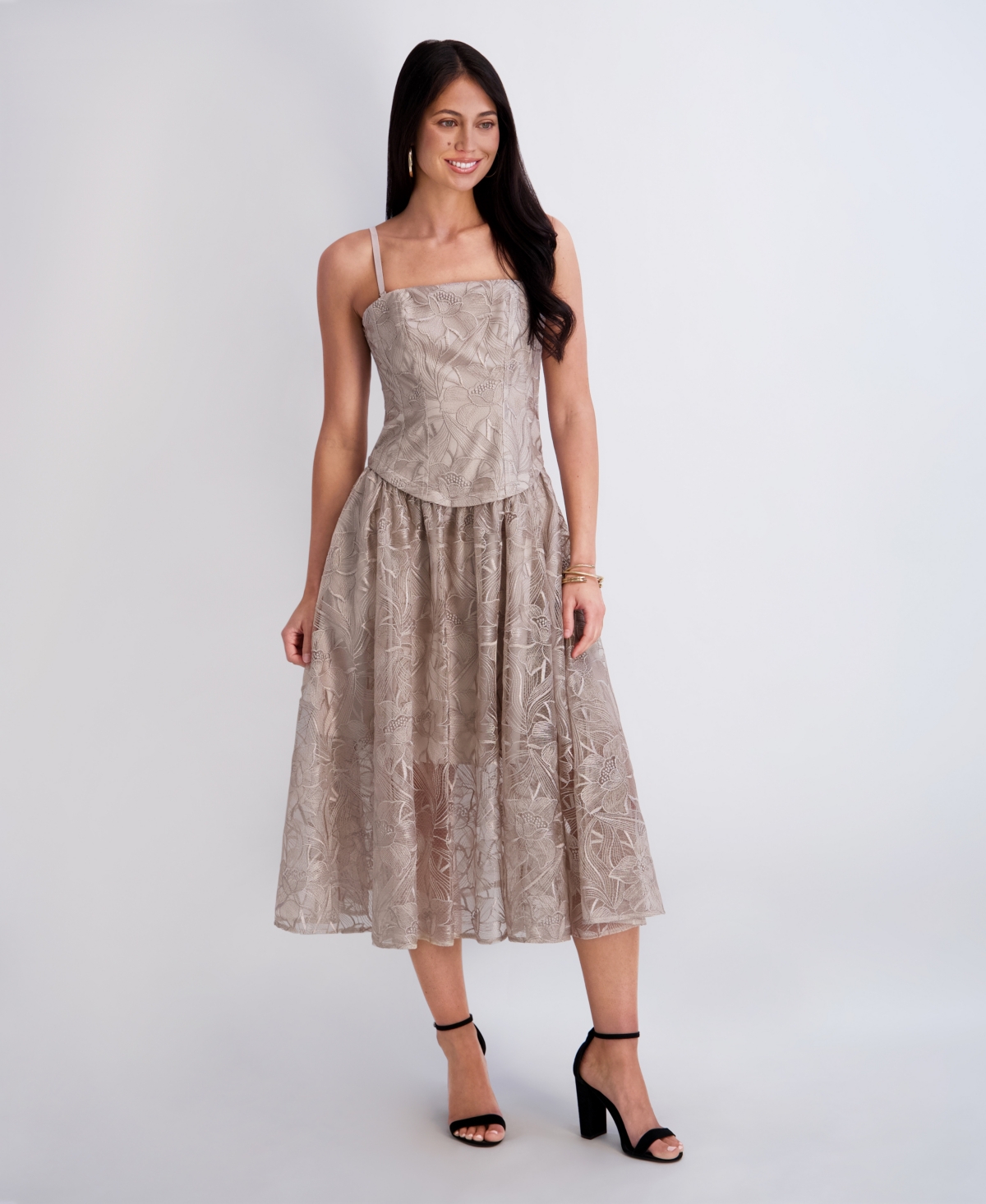 Click here for Siena Womens Embroidered Mesh Midi Dress - Taupe prices
