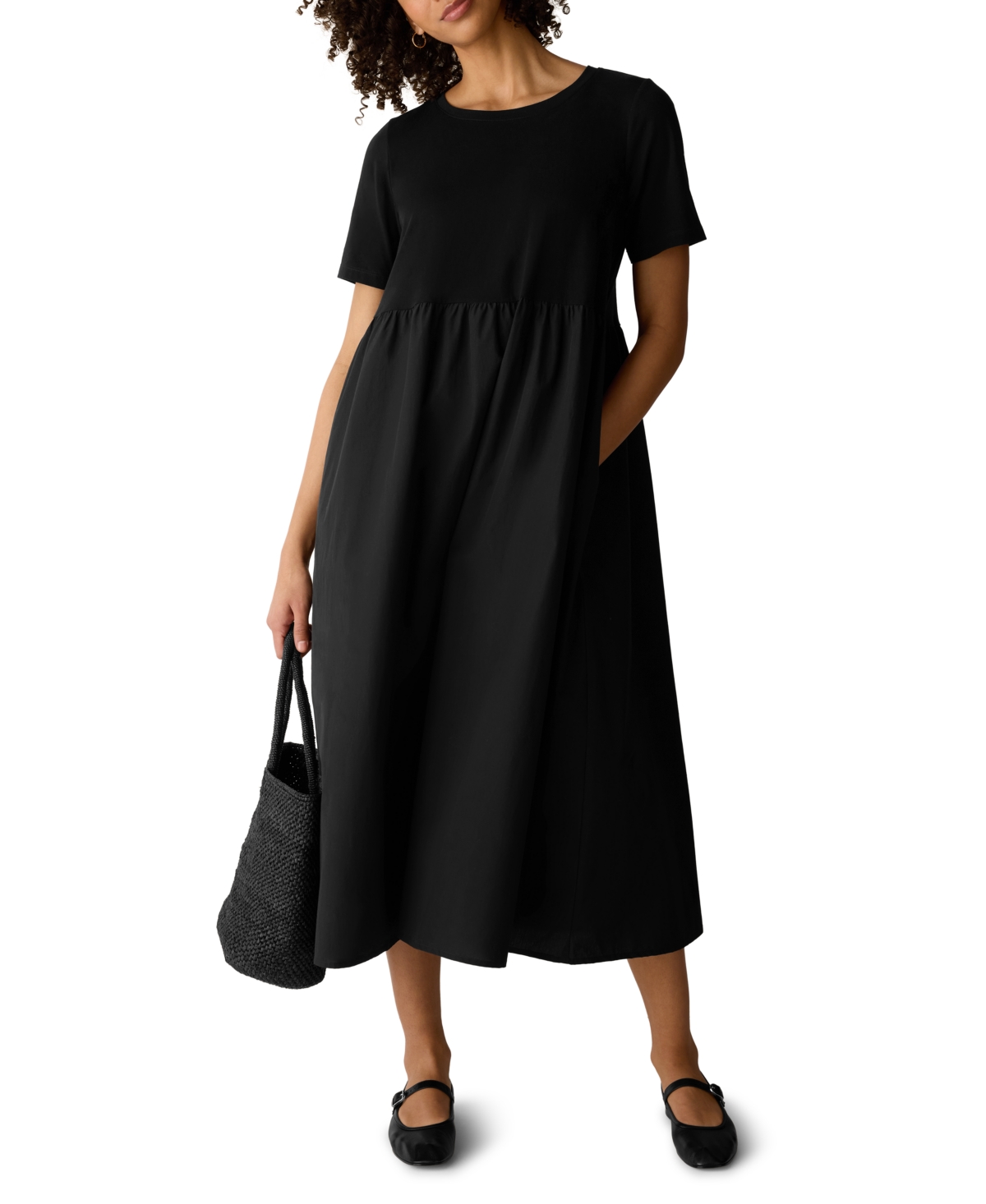 Click here for Eileen Fisher Womens Round Neck Short-Sleeve Midi... prices