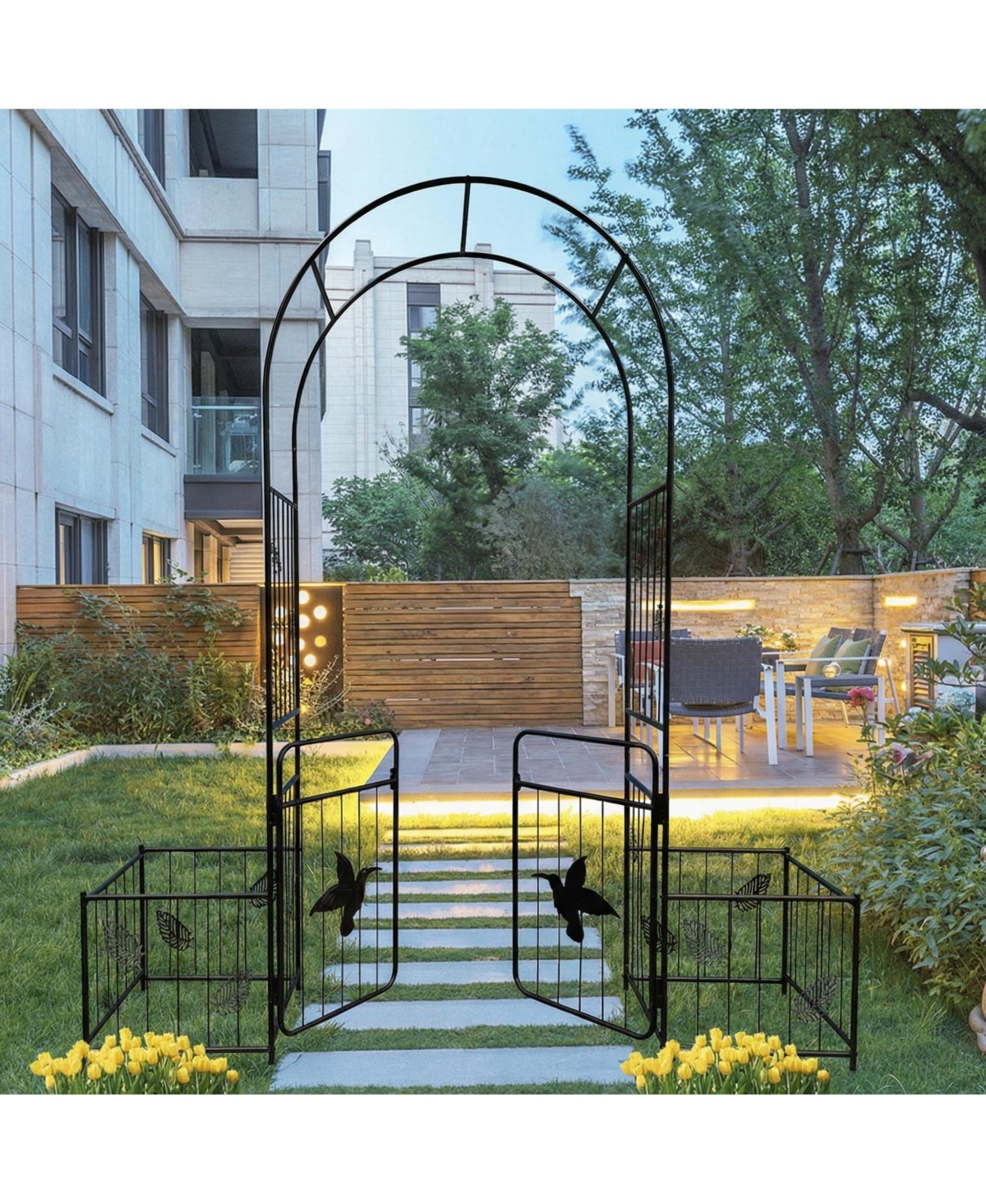 Click here for Clihome Metal Garden Arch with doors Garden Arbor... prices