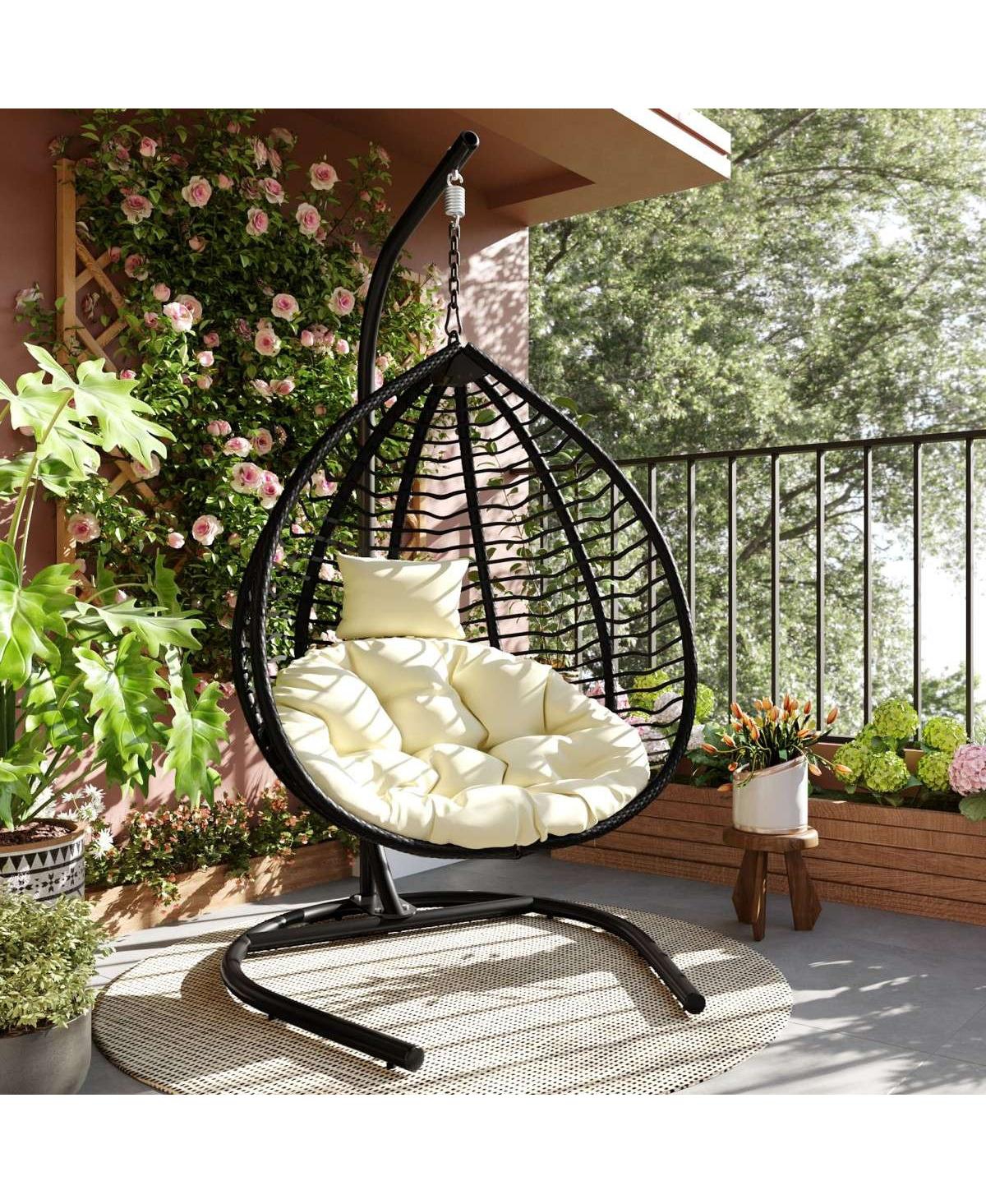 Click here for Asagikoiai Foldable Pe Rattan Hanging Egg Chair wi... prices