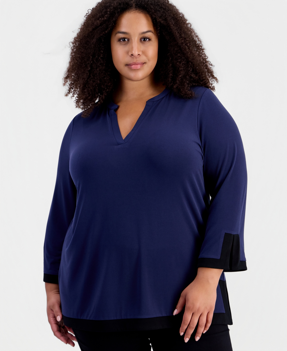 Click here for Jm Collection Plus Size Split Neck 3/4-Sleeve Tuni... prices