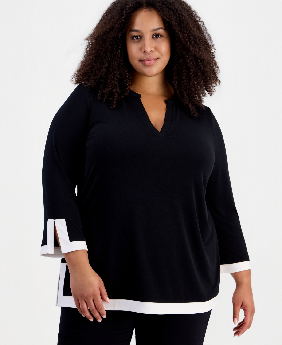 Click here for Jm Collection Plus Size Split Neck 3/4-Sleeve Tuni... prices