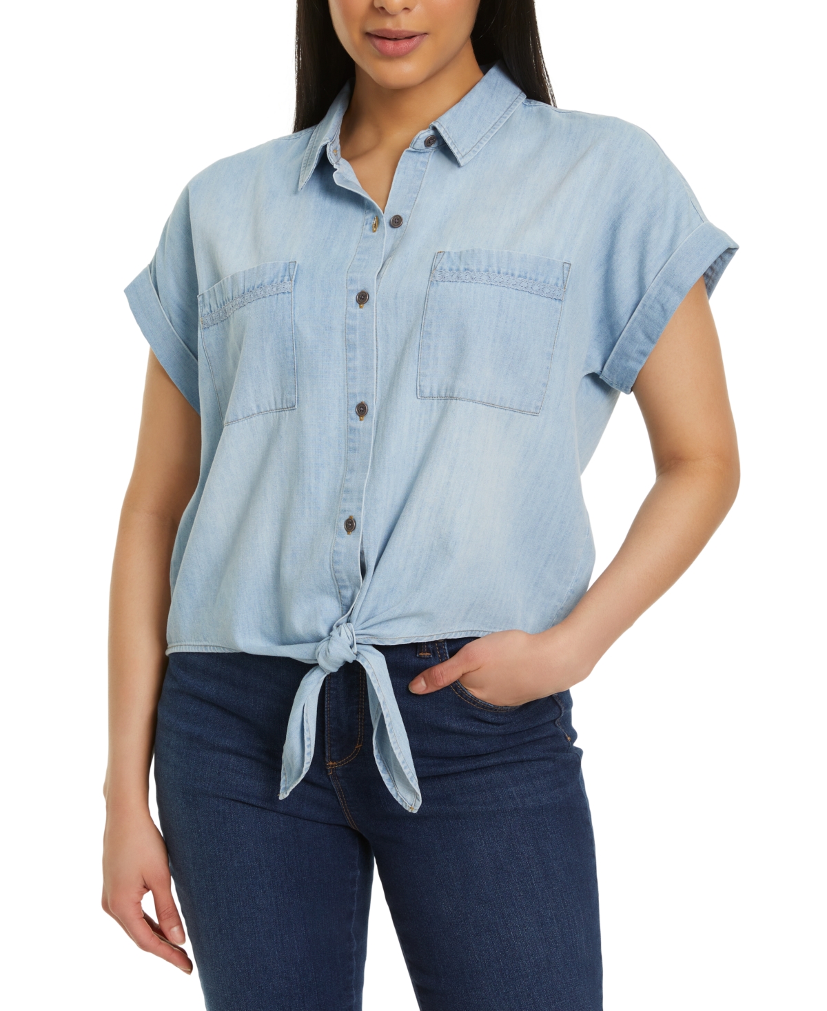 Click here for Gloria Vanderbilt Womens Jasmina Tie-Front Shirt -... prices