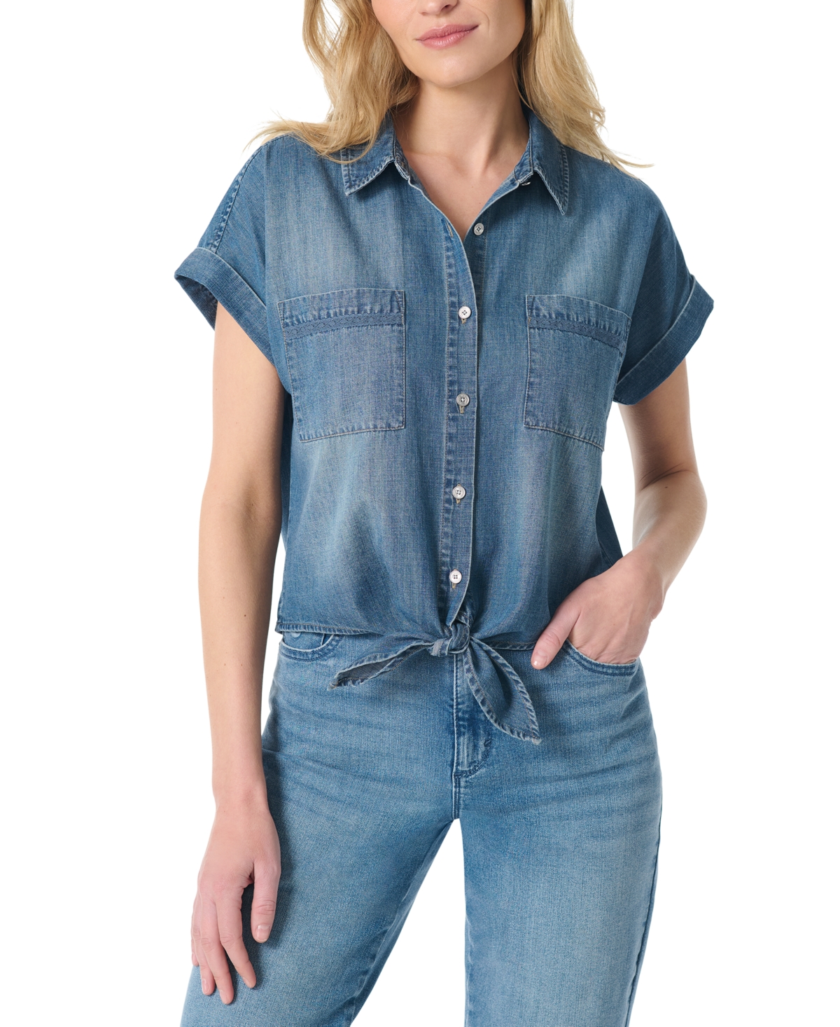 Click here for Gloria Vanderbilt Womens Jasmina Tie-Front Shirt -... prices