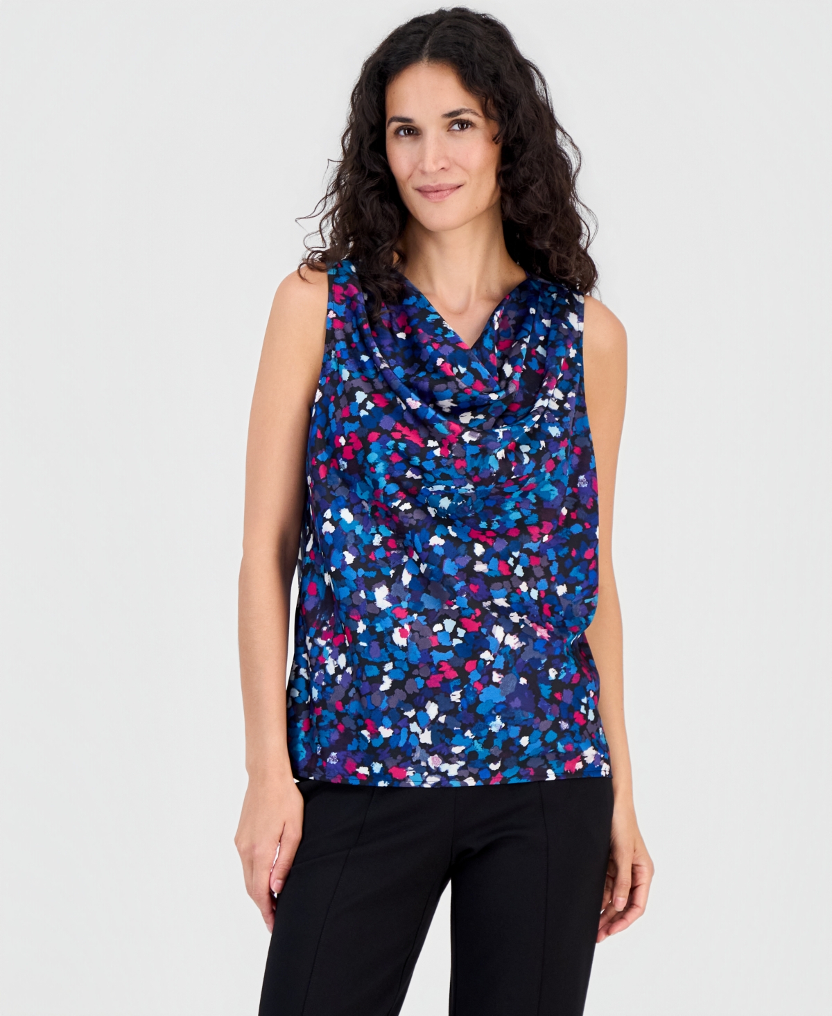 Click here for Kasper Womens Printed Pleated Cowlneck Sleeveless... prices