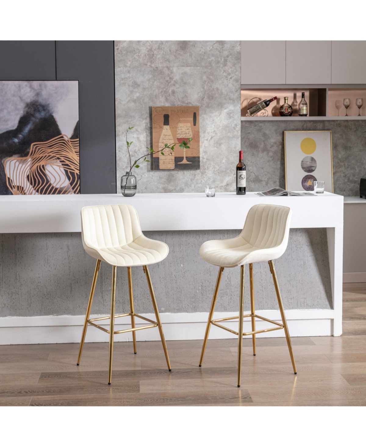 Click here for flynama 30 Velvet Counter Stools Set of 2 - Cream prices