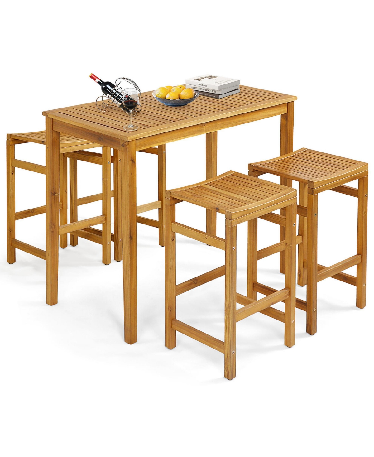 Click here for Gymax 5 Pieces Patio Acacia Wood Bar Set Outdoor B... prices