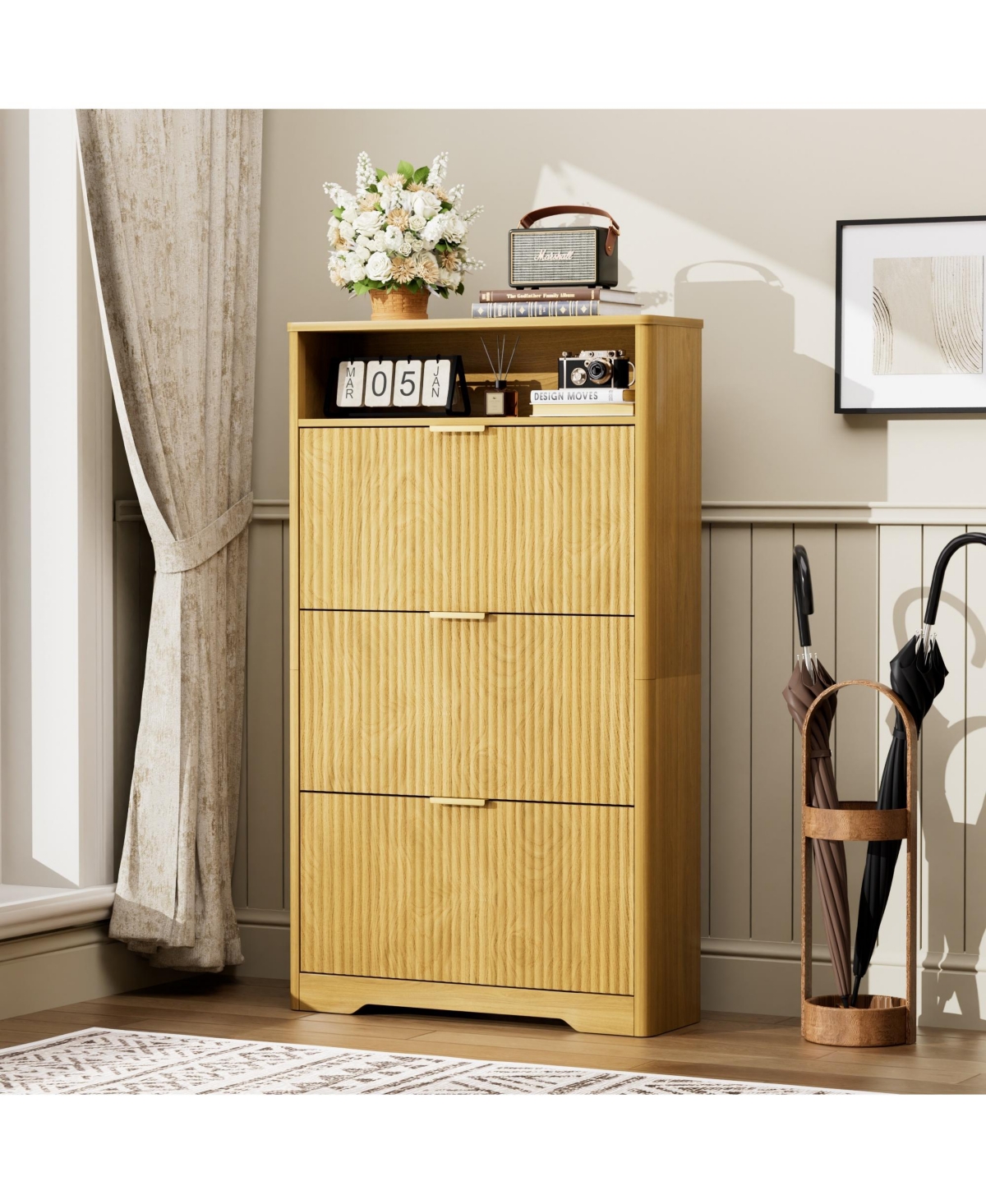 Click here for Rainsken Fluted Shoe Cabinet  Modern Wood Shoe Sto... prices
