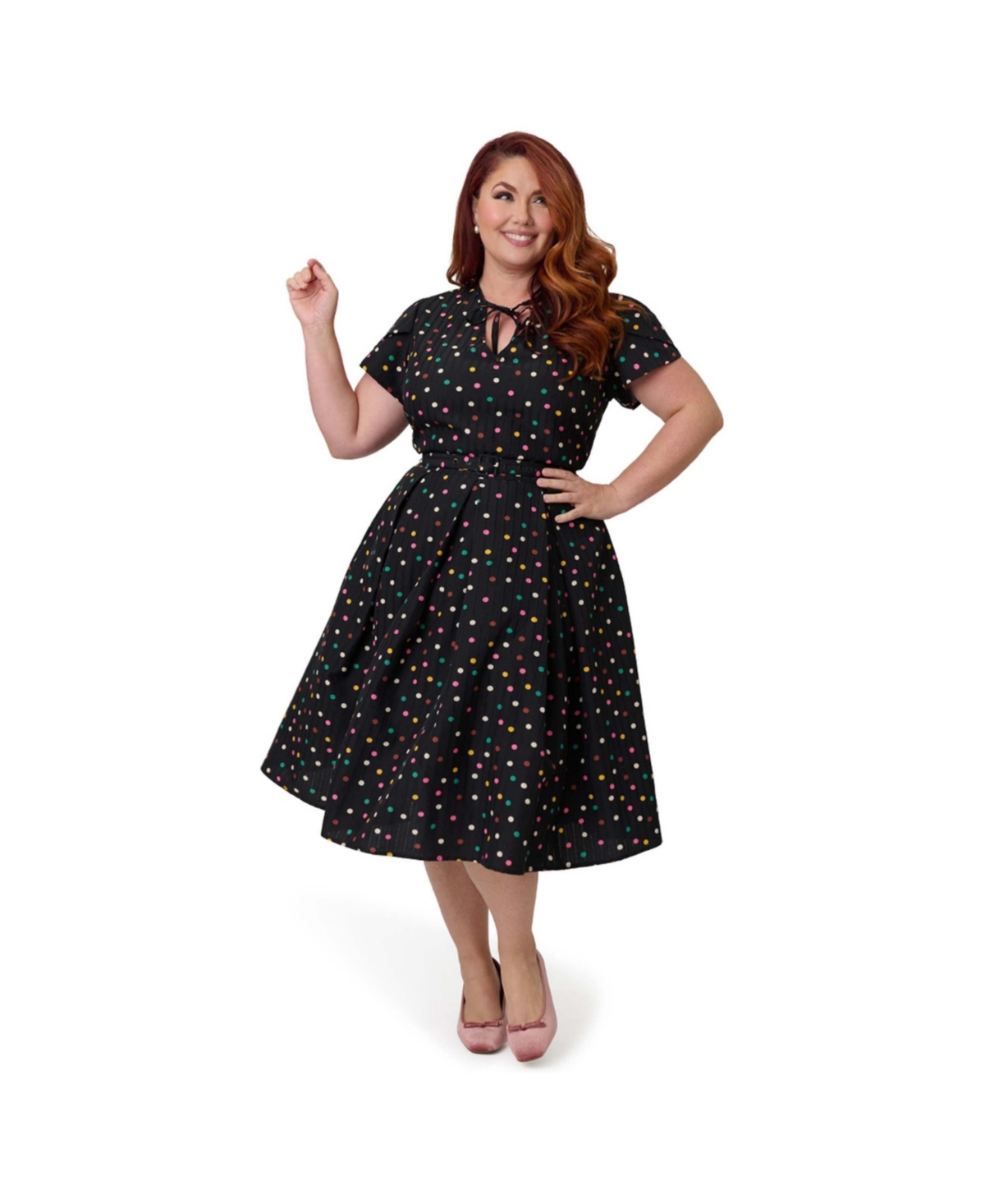 Click here for Unique Vintage Plus Size Short Petal Sleeve Tie Ne... prices