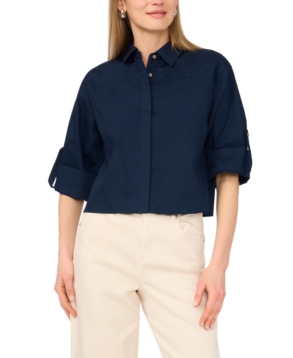 Click here for 1.state Womens Cotton Boxy Button Down Shirt - Cla... prices