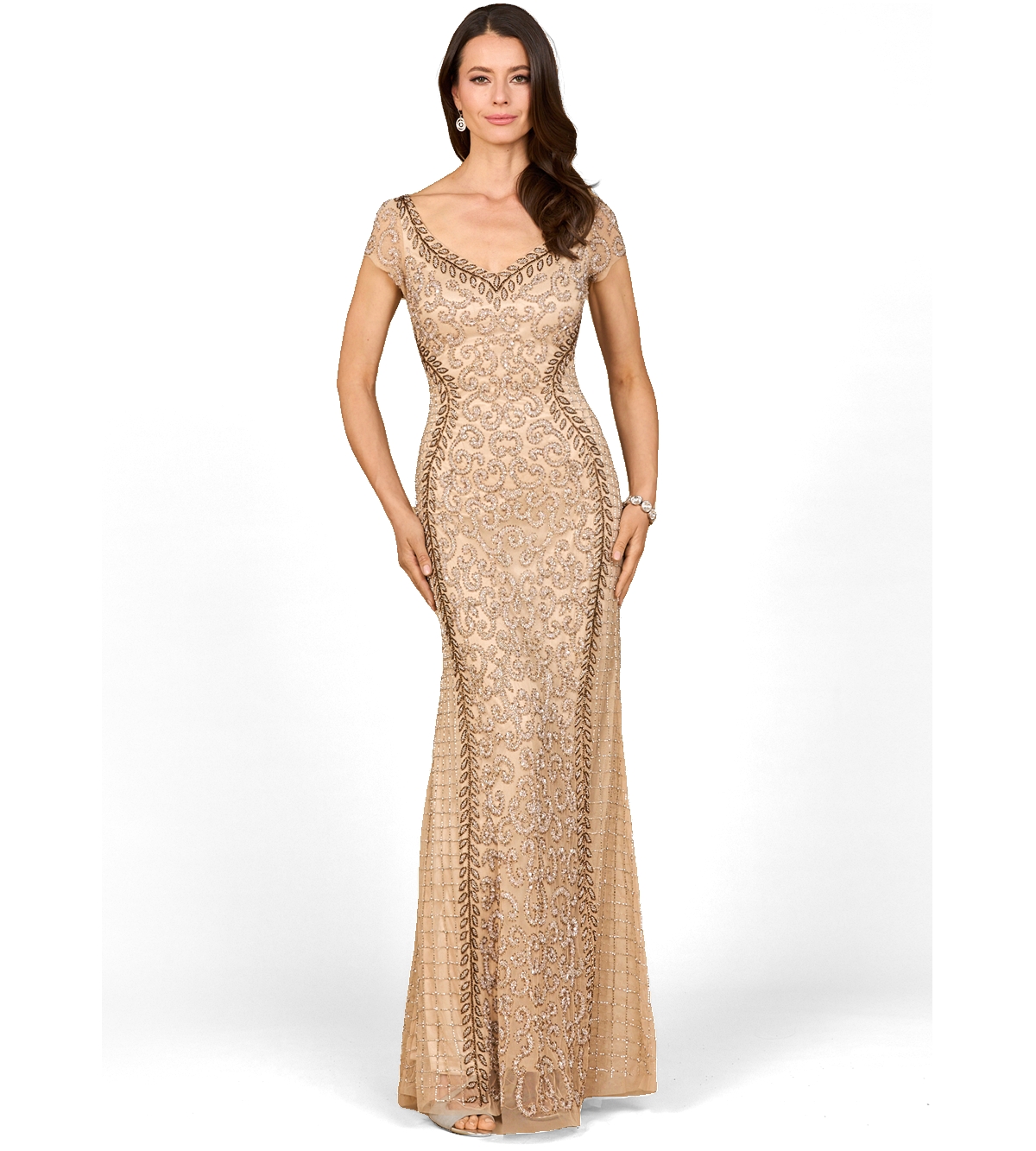 Click here for Lara Womens Beaded Mermaid Cap Sleeve Gown - Nude prices