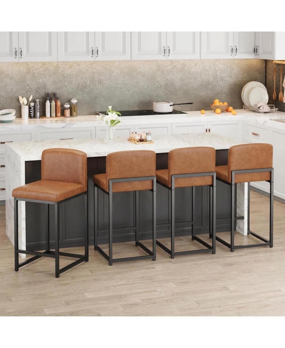 Click here for gaomon Set of 4 Modern Bar Stools- Pu Leather Coun... prices