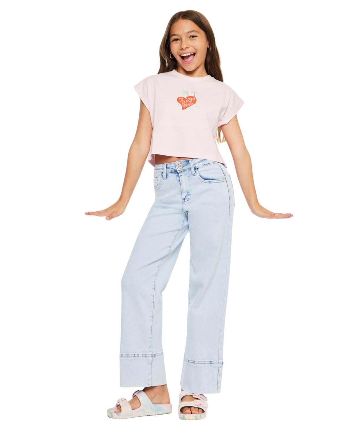 Click here for KanCan Big Girls Usa Kassie High Rise Crop Wide Le... prices