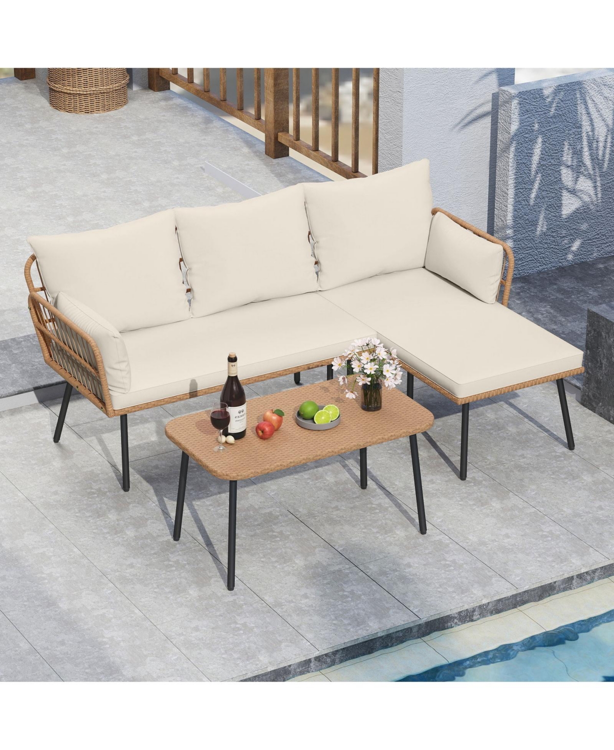 Click here for Gymax 3 Pieces L-Shaped Patio Furniture Set with C... prices
