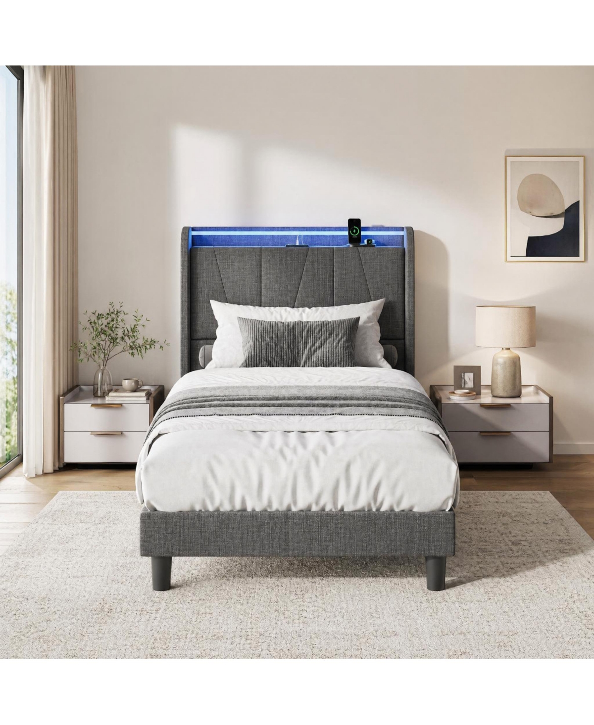 Click here for homfan Upholstered Platform Bed with App-Controlle... prices