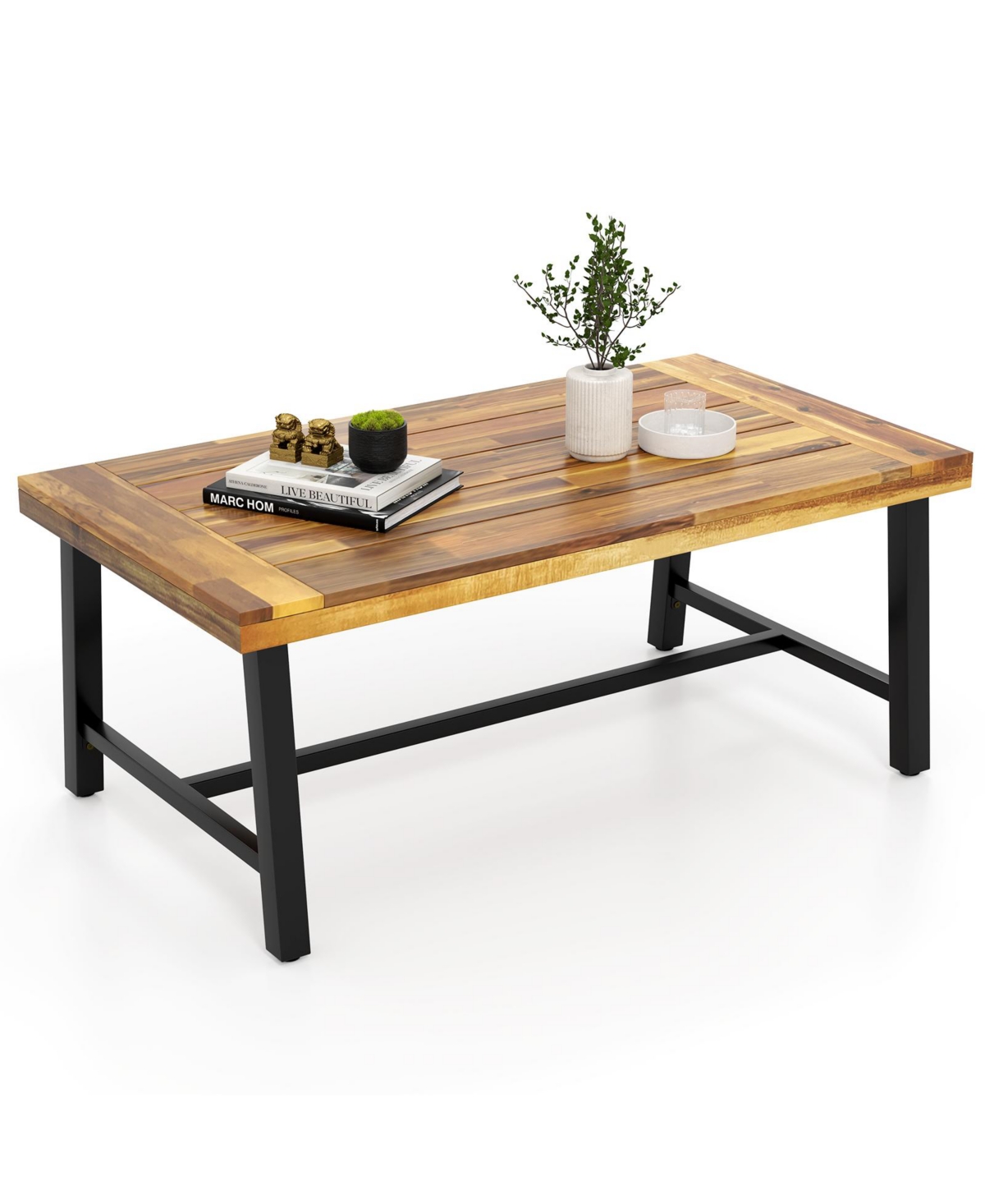 Click here for Gymax Acacia Wood Coffee Table Indoor Outdoor Rect... prices