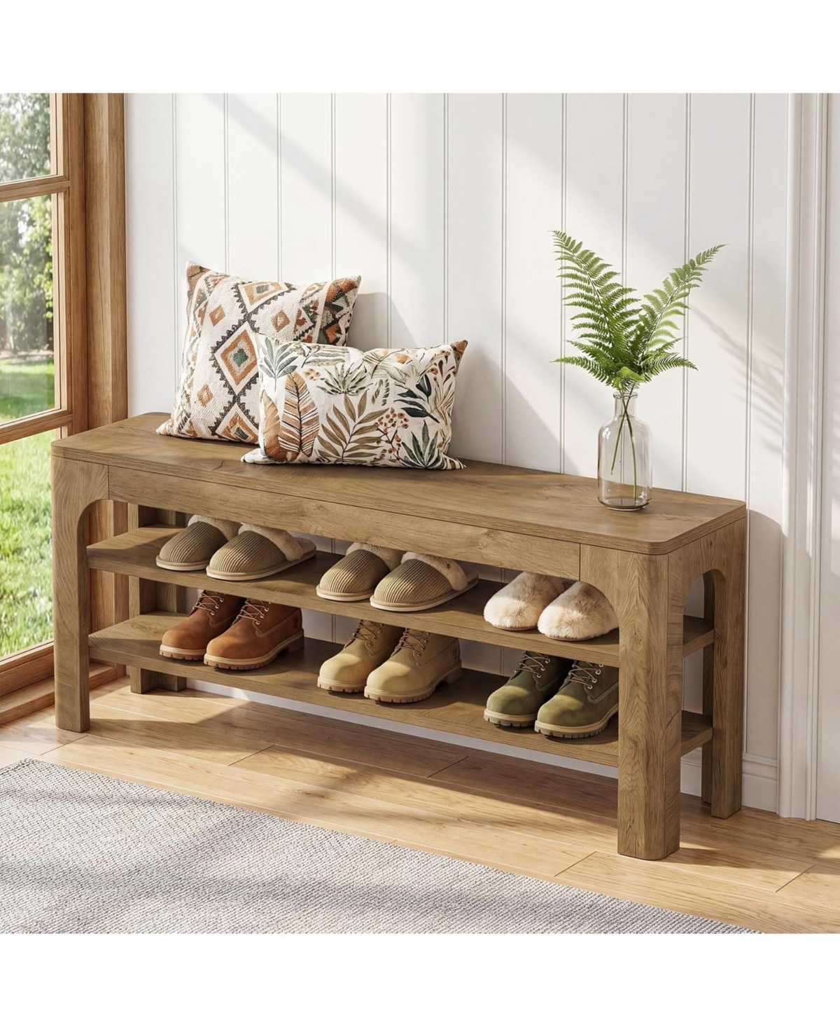 Click here for Tribesigns Wooden Shoe Storage Bench with 2-Tier O... prices