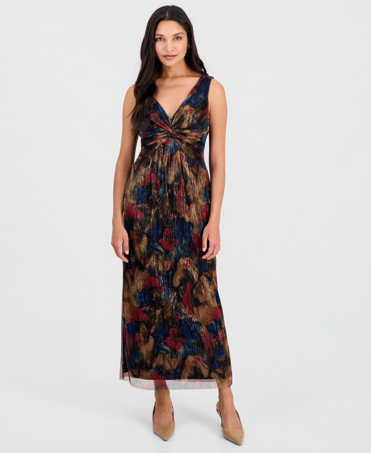 Click here for Connected Petite Metallic-Print Twist-Front Sleeve... prices