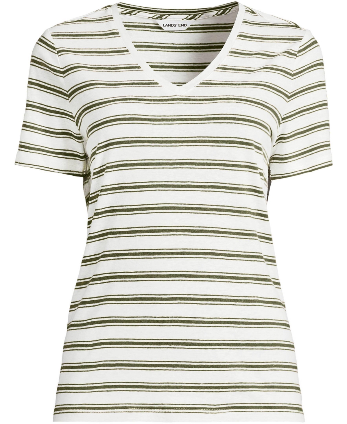 Click here for Lands End Plus Size Short Sleeve Linen Blend V-Nec... prices