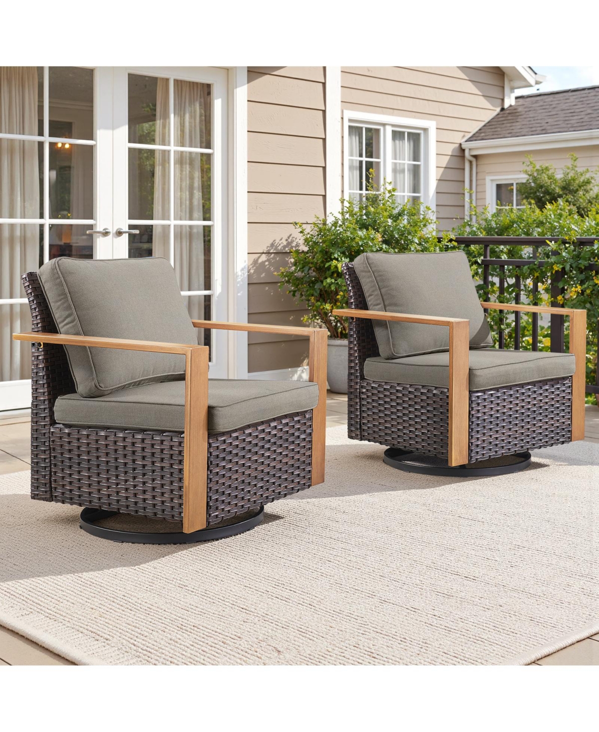 Click here for Pocassy Outdoor Swivel Chairs Set of 2 Patio Wicke... prices